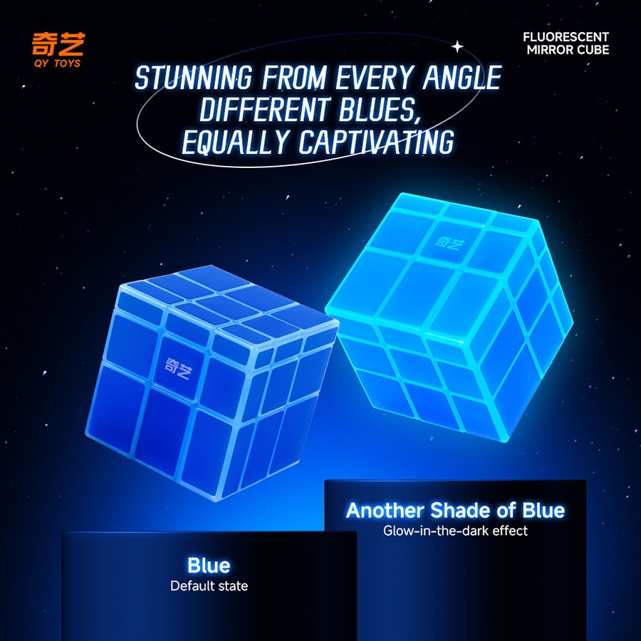 QY Luminous‌ Blue Mirror Cube Fluorescent Glow puzzle intellectual toy ...