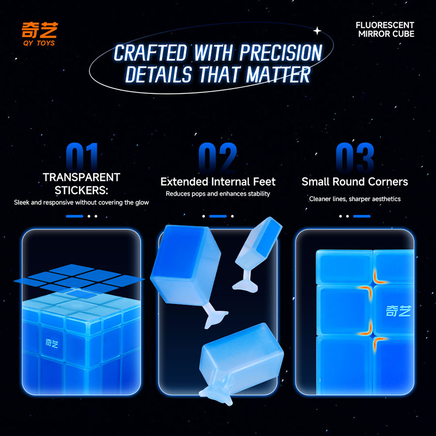 QY Luminous‌ Blue Mirror Cube Fluorescent Glow puzzle intellectual toy ...